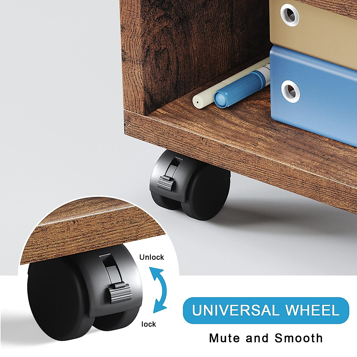 HANYEE Printer Stand with Storage - Wood Under Desk Printer Table with Wheels 15.7x11.8x14 Inch, 2 Tier Small Retro Brown Multifunctional Desktop Manager for Fax Machine, Scanner, Files(Rustic Brown)