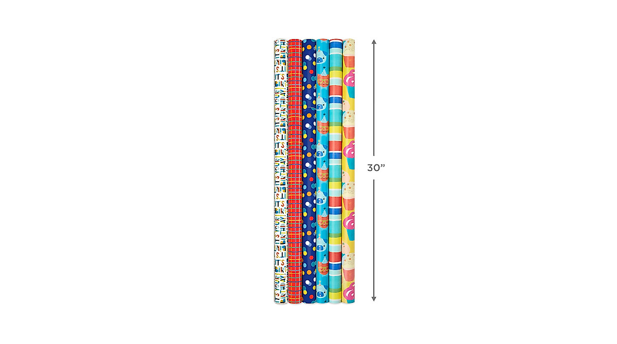 Colorful Gift Wrap Bundle - 6 Rolls for Birthdays & Parties