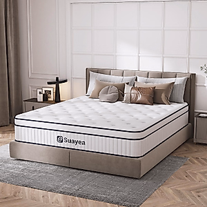 Queen Mattress, 14 Inch Queen Size Mattress in a Box, Hybrid Matterss with Pocket Spring and Soft Foam, Ultimate Motion Isolation, Strong Support, Medium