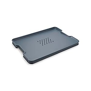 Joseph Joseph Cut&Carve Plus - Non-Slip Multi-Function Double-Sided Chopping Board, Food Preparation and Carving, with Raised Edges Stainless-Steel Handles, Dishwasher Safe (Large) - Sky