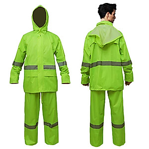 RainRider Rain Coat for Men Women Waterproof Hi-Vis Rain Suits Gear Jacket with Pants Workwear (Hi-Vis,XXX-Large)
