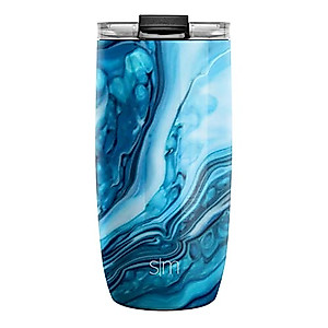 Simple Modern Travel Coffee Mug Tumbler with Flip Lid | Reusable Insulated Stainless Steel Cold Brew Iced Coffee Cup Thermos | Gifts for Women Men Him Her | Voyager Collection | 16oz | Ocean Geode