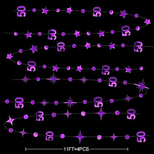 Purple 50th Birthday Decorations Number 50 Circle Dot Twinkle Star Garland Metallic Hanging Streamer Bunting Banner Backdrop for 50 Years Old Birthday Happy 50th Anniversary Fiftieth Party Supplies