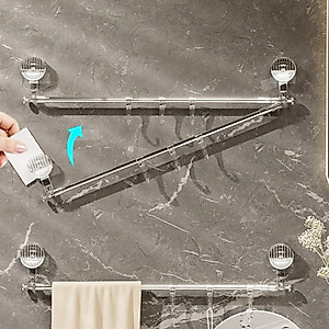 Retractable Towel Rack, Suction Cup Towel Bar with 6 Sliding Hooks, 23-47 Inch Adjustable, Removable Vacuum Suction Towel Holders, Bathroom Wall Washcloth Rack, for Kitchen, Toilet, Shower, Door(Gray)