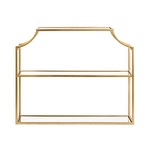 Kate and Laurel Ciel Modern Glam Wide Two-Tier Wall Shelf, 24 x 20, Gold, Tiered Bathroom Shelves for Over The Toilet Storage or Bedroom Makeup Organizer