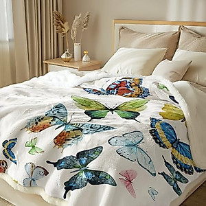 Sleepwish Butterfly Blanket Home Throw Blanket Sherpa Flannel Fleece Reversible Blankets Girls Hippie Blanket (60 x 80 Inch)