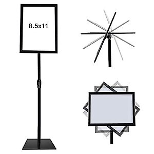 Adjustable Heavy Duty Pedestal Sign Holder Poster Stand - 8.5x11 Inch Vertical & Horizontal Sign Stand Displayed Poster Holder - Steel Square Base Sign Stands for Display, Advertisement & Outdoor Sign