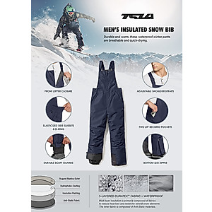 TSLA Men's Winter Snow Bibs, Waterproof Insulated Snowboard Overalls, Ripstop Windproof Ski Pants, Winter Ski Snow Overall Charcoal Blue, Large