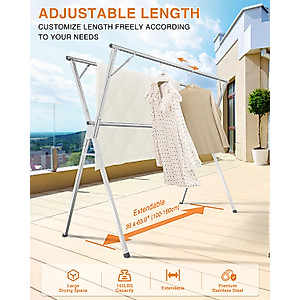 Clothes Drying Rack 63 Inches, Folding Laundry Drying Rack Clothing, Foldable Garment Hanging Drying Rack for Indoor Outdoor, Heavy Duty Collapsible Laundry Hanger Dryer Rack with 20 Windproof Hooks