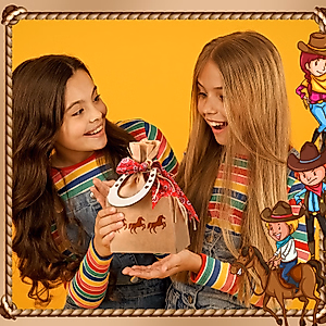 Yexiya 108 PCS Western Cowboy Gift Bags Western Party Favors With Bandana Print Ribbon and Horseshoe Pendant Western Cowboy Treat Bags for Western Cowboy Birthday Party Supplies