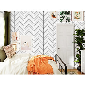 Black and White Wallpaper Peel and Stick Wallpaper Boho Contact Paper Modern Herringbone Wallpaper for Bathroom Bedroom Kitchen Wallpaper Self Adhesive Removable Wallpaper 17.7"×118" Wall Waterproof