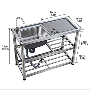 Single Bowl Kitchen Sinks,Outdoor Free Standing Sink, Commercial Restaurant Kitchen Bar Sink, With Cutting Board, Utility prep station Sink, Laundry Tub, Free Standing Stainless-Steel ( Color : A )