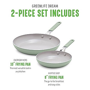GreenLife Dream 8" & 10" Healthy Ceramic Nonstick Frying Pan Set, PFAS-Free, PFOA-Free, Dishwasher & Oven Safe, Stay-Cool Handles, Durable, Versatile Cooking, Easy Clean, Sage Green