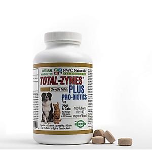 Total-Zymes PLUS Vegetarian Digestive Enzymes for Dogs & Cats, Supports a Healthy Digestive Tract & Immune System, Advanced Probiotics & Prebiotics- 100 Chewable Tablets by NWC Naturals