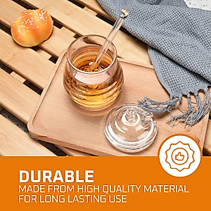 Bruntmor No Drip Honey Dispenser Jars - 9oz Syrup Bottles for Pancakes - Syrup Holder for Home Kitchen - Syrup and Honey Dispensing Container - Honeypot for Maple Syrup