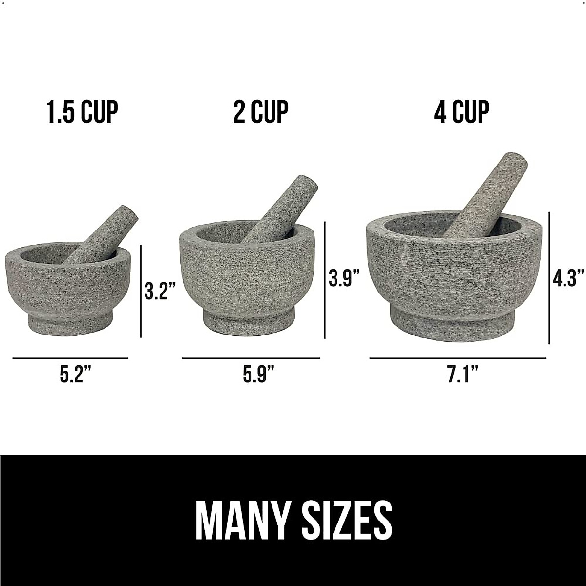 Gorilla Grip 100% Granite Slip Resistant Mortar and Pestle Set, Stone Guacamole Spice Grinder Bowls, Large Molcajete for Mexican Salsa Avocado Taco Mix Bowl, Kitchen Cooking Accessories, 1.5 Cup, Gray