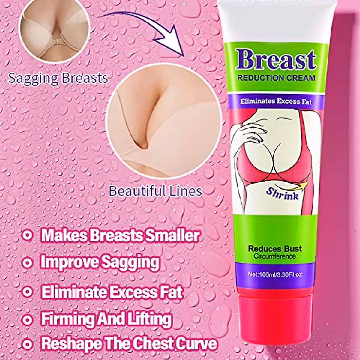 Breast Shrinking Cream Firming and Lifting Breast Cream Nourishing for Push Up Bust Reduction Lifting Fever Massage Cream with Perfect Body Curve for All Skin Types 100g