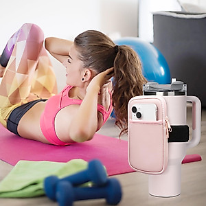 SHOW-YA Water Bottle Pouch for Stanley - 40oz Stanley Cup Accessories, Stanley Cup Fanny Pack, Workout Outdoor Tumbler Pocket for Phone, Card, Keys,Compatible with Stanley Adventure 40oz,30oz(Pink)