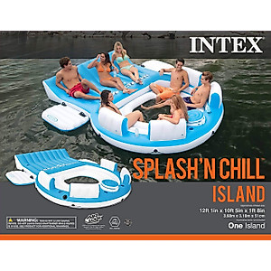 Intex Inflatable Splash N Chill Island Lake Raft Lounger for Up to 7 Adults and Wet Set Adhesive Vinyl Tube Repair Patch 6 Pack Kit