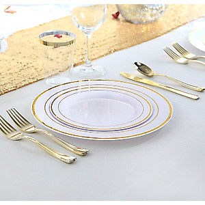 supernal 60pcs Gold Plastic Dinnerware,Gold Plastic Plates with Gold Plastic Silverware,Gold Plastic Party Plates,Gold Plastic Cutlery Service for 12 Guests,Perfect for Thanksgiving,Christmas,Party