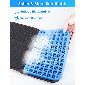 WISIMMALL Gel Seat Cushion Portable Massage Travel Cushions, 14.5" x 10.5" Thick Foldable Seat Cushion for Car Office Chair Wheelchair Hip, Coccyx, Sciatica, Pressure Sores Tailbone Pain Relief