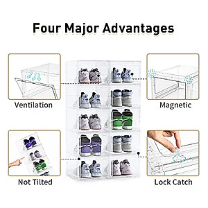 Stebopum Shoe Storage Box, 8 Pack Clear Plastic Stackable Shoes Organizer with Magnetic Front Door, Shoe Containers Sneaker Storage for Men/Women, Fit up to US Size 12,13.4”x10.6”x7.5”