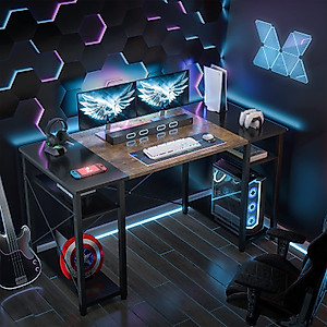 Ecoprsio 55 Inch Computer Desk, Large Office Desk with 4 Storage Shelves, 55'' Study Writing Table with CPU Stand, Sturdy PC Desk for Home Office, Bedroom, Gaming Room, Rustic and Black