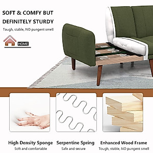 NOBLEMOOD Sectional Sofa Bed, Convertible L-Shaped Couch, Modern 3 Seat Linen Fabric Couch Sofa with Ottoman 3 Pillows Adjustable Backrest for Apartment Living Room (Moss Green)