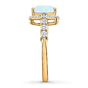 55Carat Created-Opal Yellow Gold Plated Striking Ring Mossanite Design Engagement For Women Cushion Cut Birthstone Jewelry Size:7