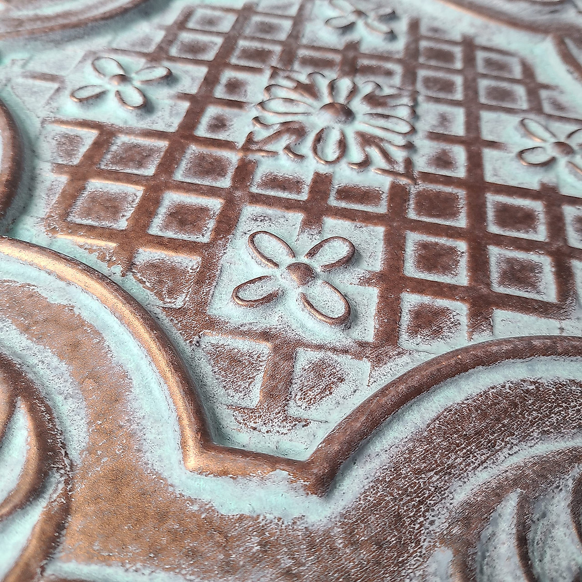 TD04 Weathered Copper Faux Tin Glue up, Drop in Ceiling Tile , Pack of 10 , Covers 40 sq.ft. Easy to Install, Great for DIY Projects, Suitable for Any Commercial or Residential Spaces.