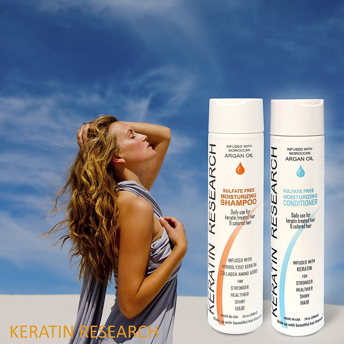 Keratin Research Natural Argan Oil Infused Sulfate Free Shampoo and Conditioner 2 bottles Value Set for Keratin Treatments, Maintainance After Care, post treatment shampoo Conditioner (300ml 2 pack)