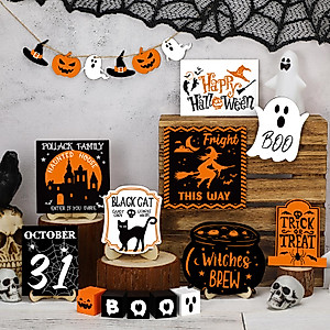 19 Pcs Halloween Tiered Tray Decorations Set Halloween Farmhouse Tray Decoration Boo Happy Halloween Wooden Signs Rustic Tiered Tray Decor Items for Home Table Kitchen Party
