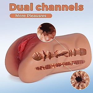Male Sex Toys Sex Dolls - 2 in 1 Male Masturbators Adult Toys with Realistic Vagina & Tight Anus, Plump and Soft Fleshy Male Stroker, Pocket Pussy Adult Sex Toys for Men (Brown)