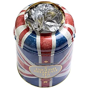 New English Teas Union Jack Large Round Tea Caddy with 240 English Breakfast Teabags