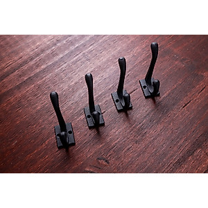 CRAFTSMAN ROAD Vintage Cast Iron Wall Hooks (Black Texture Finish, Set of 4) - Rustic, Farmhouse Coat Hooks | Great for Coats, Bags, Towels, Hats | Classic Stout