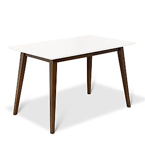 Allora 47" Mid-Century Modern Universal Top Rectangle Modern Wood Dining Table for Kitchen, Dining Room in Walnut and White