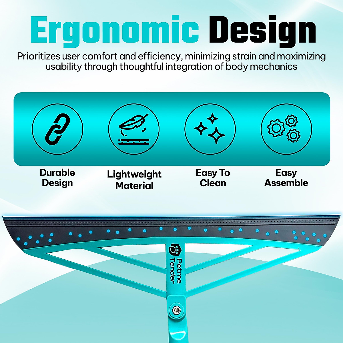 Petme Tender Magic Broom Squeegee Dog Pet Hair Remover, Rotatable, Extendable - Silicone Broom Pet Hair Remover for All-Surfaces Hardwood Floors, Carpet, Tile, Glass, Liquid-Dirt with 60" Handle