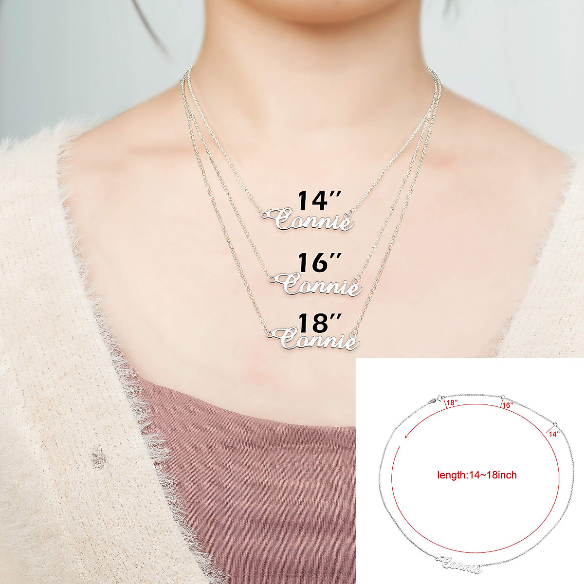 LoEnMe Jewelry Cancer Brandy Necklaces Name Sterling Silver Personalized Engraved Woman Custom Cord