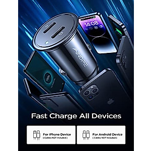 USB C Car Charger, 56W Fast Charger Type C AINOPE Mini 2-Port Cigarette Lighter USB Charger, PD 3.0 Dual Car Charger Adapter for iPhone 14 13 12 11 Pro Max X, Galaxy S22/S20/S10, Pixel