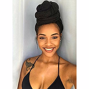 Youme Head Wrap Scarf Stretch Jersey Turban Headwraps African Head Wraps Breathable Soft Hair Wrap for Black Women, Black+Light Brown+ Beige+White, Large