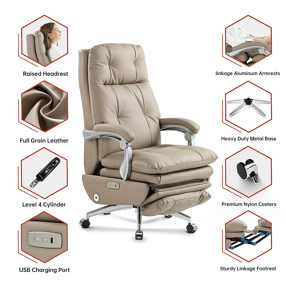 LEAGOO S001 Automatic Executive Home Office Chair Electric Big and Tall Ergonomic Reclining Office Chair with Foot Rest, High-Back PU Leather Computer Desk Chairs with Wheels Rolling Task Chair