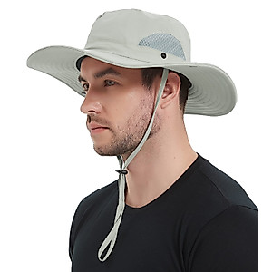 Wmcaps UPF 50+ Sun Protection Hat for Mens Womens, Wide Brim Waterproof Bucket Hat for Fishing, Hiking, Garden,Yard Outdoor work Light Grey