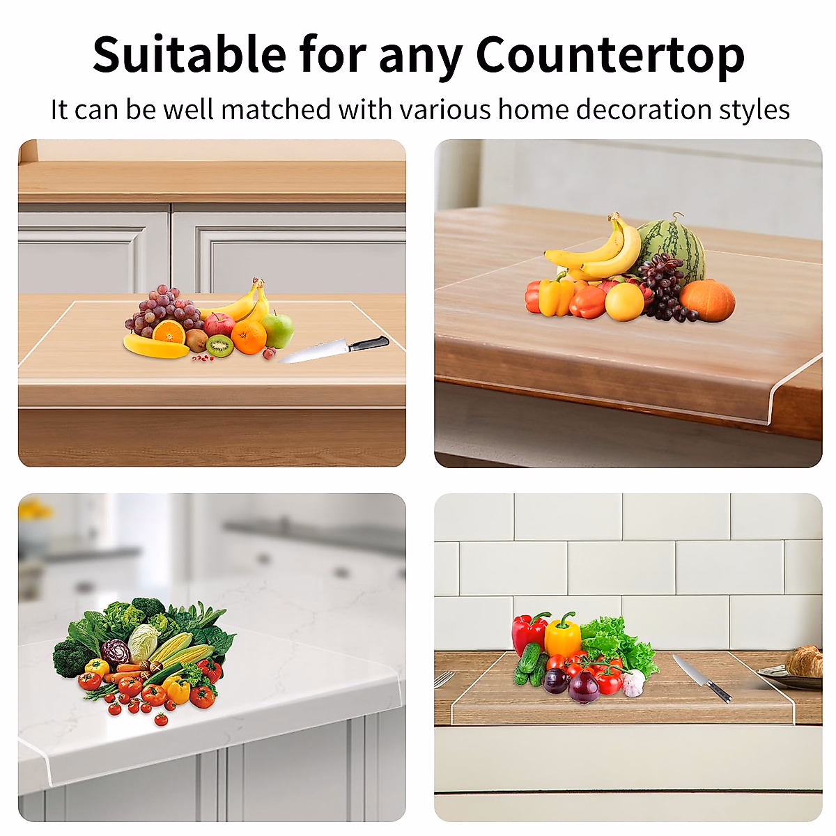 Pakproly Acrylic Cutting Board with Counter Lip, Thicker Clear Cutting Boards for Kitchen Counter, Non Slip Cutting Board for Countertop Protector, Apartment Essentials Kitchen Decor (16x 12 Inch)