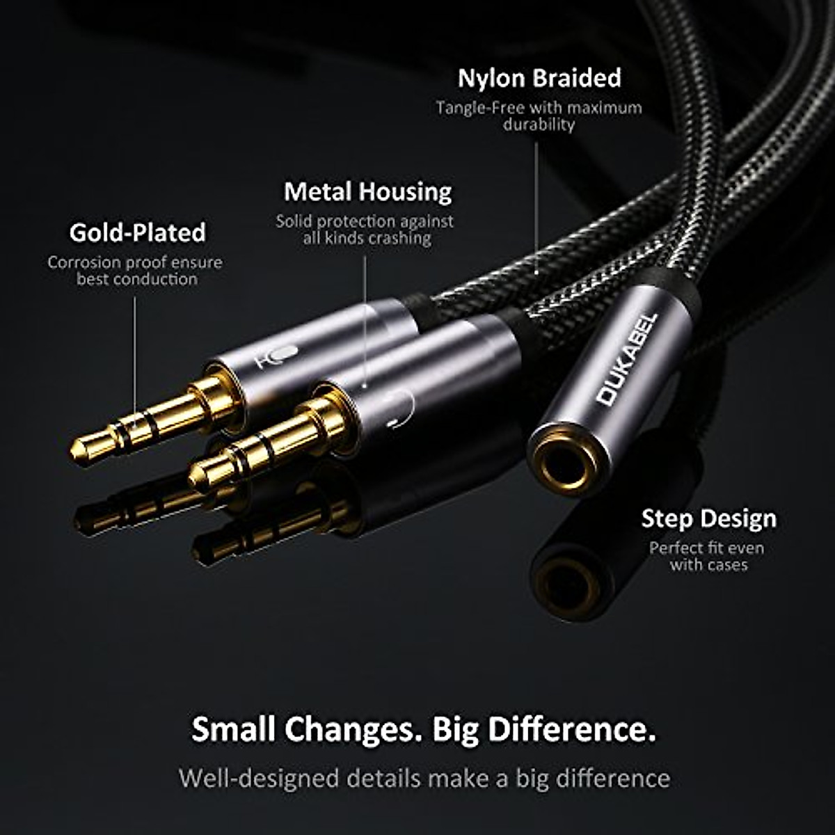 Headset Splitter Cable, DUKABEL Gold-Plated & Strong Braided Y Splitter Audio Cable Separate Microphone Headphone Port Gaming Headset Splitter PC Earphone Adapter VoIP Phone -TopSeries (12inch / 30cm)