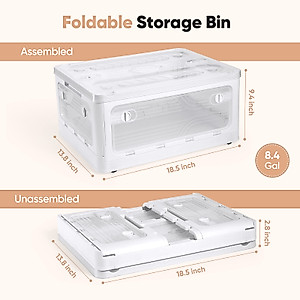 4 Pack Closet Organizers and Storage 8.4 Gal, Collapsible Storage Bins, Storage Bins with Lids and Wheels, Stackable Closet Organizer Trunk Car Organizer, Plastic Foldable Box for Home Dorm Room