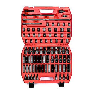 CASOMAN 87 Pcs 3/8" Drive Master Impact Socket Set, SAE&Metric Standard,Deep,Swivel Sockets,Cr-MO Steel, Includes Star and Inverted Star Socket, Imapct Universal Joint, Extension Bars