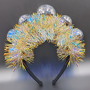 GFLPO Disco Ball Headband,Disco Headband,Vintage Disco Ball Headpieces,Disco Ball Head Boppers,70s Headbands for Women,Birthday Headband Birthday Crown,2025 New Years Eve Party Costume Accessory
