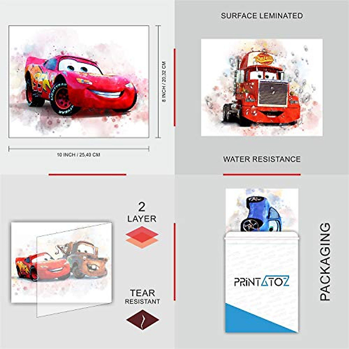 Cars Movie Poster Set - Vibrant Watercolor Wall Decor for Kids' Rooms