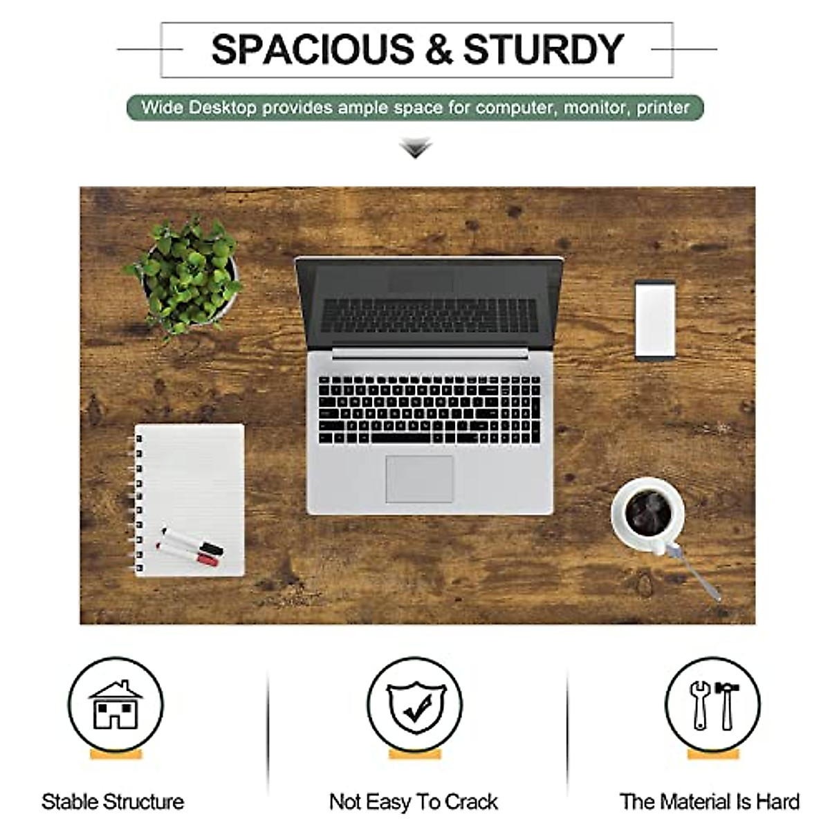 YYkokocat Computer Desk, 35'' Study Writing Table with Metal Legs, Save Space & Easy Assembly Small Office Desk for Small Space, Modern Steel Frame Wood PC Workstation for Home Office, Brown