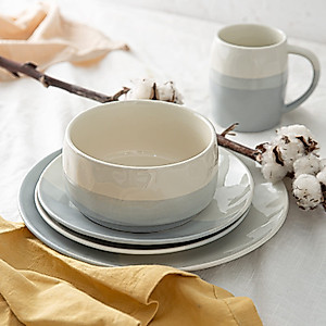 DOWAN Soup Bowls, Ceramic Cereal Bowls, 23 OZ Bowls for Fruit, Salad, Ramen, Ice Cream, Dessert, Side Dishes, Dishwasher & Microwave Safe, Chip Resistant, Set of 4, Light Blue & White